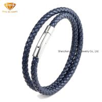 China Manufacturers Wholesale Custom New Stainless Steel Leather Bracelet Double Circle Leather Bl2920 for sale