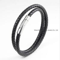 China Manufacturers Wholesale Custom New Stainless Steel Leather Bracelet Double Circle Leather Bl2920 for sale