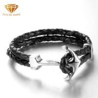 China European and American Jewelry Leather Rope Woven Ship Anchor Bracelet Stainless Steel Bracelet Blfp110 for sale