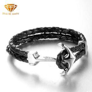 China European and American Jewelry Leather Rope Woven Ship Anchor Bracelet Stainless Steel Bracelet Blfp110 for sale