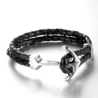 China European and American Jewelry Leather Rope Woven Ship Anchor Bracelet Stainless Steel Bracelet Blfp110 for sale