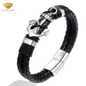 China European and American Vintage Ship Anchor Bracelet Fashion Ship Anchor Weaving Leather Rope Bracelet Bracelet Blfp136 for sale