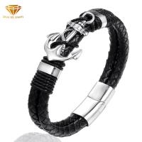 China European and American Vintage Ship Anchor Bracelet Fashion Ship Anchor Weaving Leather Rope Bracelet Bracelet Blfp136 for sale