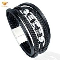 China European and American Stainless Steel Leather Rope Bracelet Men's Multi-Layer Woven Leather Bracelet Magnet Buckle Bracelet Blfp552 for sale