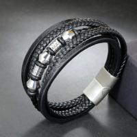 China European and American Stainless Steel Leather Rope Bracelet Men's Multi-Layer Woven Leather Bracelet Magnet Buckle Bracelet Blfp552 for sale