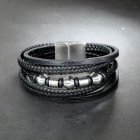 China European and American Stainless Steel Leather Rope Bracelet Men's Multi-Layer Woven Leather Bracelet Magnet Buckle Bracelet Blfp552 for sale