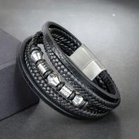 China European and American Stainless Steel Leather Rope Bracelet Men's Multi-Layer Woven Leather Bracelet Magnet Buckle Bracelet Blfp552 for sale