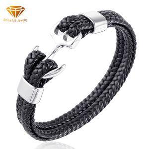 China Men's Stainless Steel Ship Anchor Bracelet Multi Layer Leather Bracelet Couple Bracelet Vintage Woven Leather Rope Bracelet Blfp283 for sale