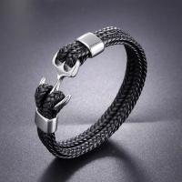 China Men's Stainless Steel Ship Anchor Bracelet Multi Layer Leather Bracelet Couple Bracelet Vintage Woven Leather Rope Bracelet Blfp283 for sale