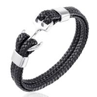 China Men's Stainless Steel Ship Anchor Bracelet Multi Layer Leather Bracelet Couple Bracelet Vintage Woven Leather Rope Bracelet Blfp283 for sale