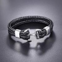 China Men's Stainless Steel Ship Anchor Bracelet Multi Layer Leather Bracelet Couple Bracelet Vintage Woven Leather Rope Bracelet Blfp283 for sale