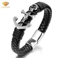 China Fashion Jewelry Woven Cowhide Bracelet Ship Anchor Bracelet Stainless Steel Men's Bracelet Blfp168 for sale