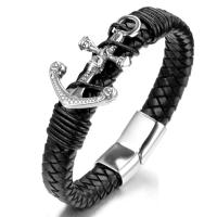 China Fashion Jewelry Woven Cowhide Bracelet Ship Anchor Bracelet Stainless Steel Men's Bracelet Blfp168 for sale