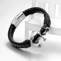 China Fashion Jewelry Woven Cowhide Bracelet Ship Anchor Bracelet Stainless Steel Men's Bracelet Blfp168 for sale