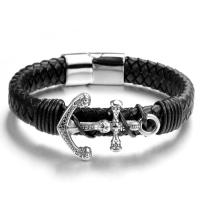 China Fashion Jewelry Woven Cowhide Bracelet Ship Anchor Bracelet Stainless Steel Men's Bracelet Blfp168 for sale