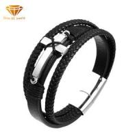 China Vintage Woven Men's Leather Rope Cross Bracelet Couple Bracelet Bracelet Stainless Steel Magnetic Buckle Leather Weaving Blfp568 for sale
