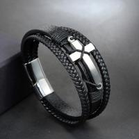 China Vintage Woven Men's Leather Rope Cross Bracelet Couple Bracelet Bracelet Stainless Steel Magnetic Buckle Leather Weaving Blfp568 for sale