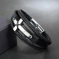 China Vintage Woven Men's Leather Rope Cross Bracelet Couple Bracelet Bracelet Stainless Steel Magnetic Buckle Leather Weaving Blfp568 for sale