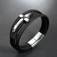 China Vintage Woven Men's Leather Rope Cross Bracelet Couple Bracelet Bracelet Stainless Steel Magnetic Buckle Leather Weaving Blfp568 for sale