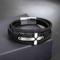 China Vintage Woven Men's Leather Rope Cross Bracelet Couple Bracelet Bracelet Stainless Steel Magnetic Buckle Leather Weaving Blfp568 for sale