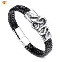 China Retro Cowhide Punk Handmade Leather Rope Woven Snake Shape Lock Leather Bracelet Blhfp223 for sale