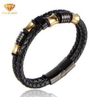 China Factory Direct Sales Fashion Jewelry Vintage Real Black Leather Bracelet for Men Bl2848 for sale