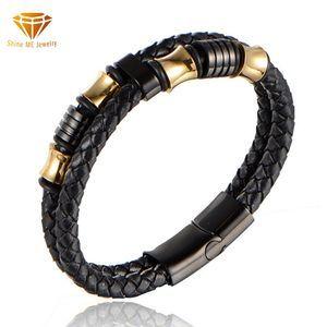 China Factory Direct Sales Fashion Jewelry Vintage Real Black Leather Bracelet for Men Bl2848 for sale