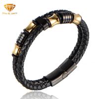 China Factory Direct Sales Fashion Jewelry Vintage Real Black Leather Bracelet for Men Bl2848 for sale