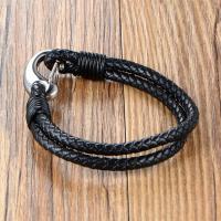 China Men's Titanium Steel Bracelet Hand-Woven Leather Rope Bracelet Personality Fashion Hand Jewelry Wholesale Blfp91 for sale