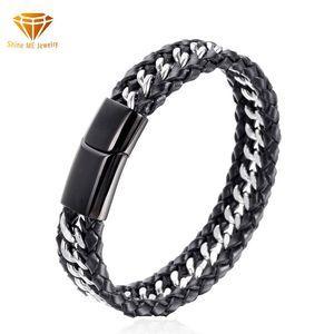 China Personalized Men's Titanium Steel Men's Black Buckle Leather Bracelet Woven Leather Bracelet Blfp307 for sale