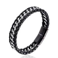 China Personalized Men's Titanium Steel Men's Black Buckle Leather Bracelet Woven Leather Bracelet Blfp307 for sale