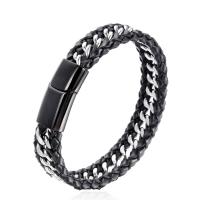 China Personalized Men's Titanium Steel Men's Black Buckle Leather Bracelet Woven Leather Bracelet Blfp307 for sale