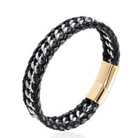 China Personalized Men's Titanium Steel Men's Black Buckle Leather Bracelet Woven Leather Bracelet Blfp307 for sale
