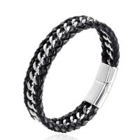 China Personalized Men's Titanium Steel Men's Black Buckle Leather Bracelet Woven Leather Bracelet Blfp307 for sale