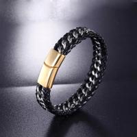 China Personalized Men's Titanium Steel Men's Black Buckle Leather Bracelet Woven Leather Bracelet Blfp307 for sale