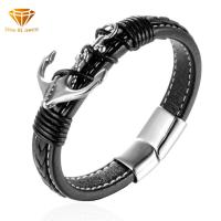 China Ship Anchor Bracelet Weaving Men's Jewelry Weaving Men's Leather Rope Bracelet Wholesale Bl2856 for sale