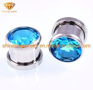 China Stainless Steel Jewelry Earplug Stainless Steel Blue Diamond Ear Expansion Piercing Spg1824b for sale
