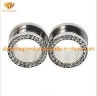 China 316L Stainless Steel Double Flare Ear Plug Fresh Tunnel Thread CZ Stones Stainless Steel Piercing Spg1821 for sale