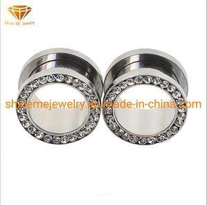 China 316L Stainless Steel Double Flare Ear Plug Fresh Tunnel Thread CZ Stones Stainless Steel Piercing Spg1821 for sale