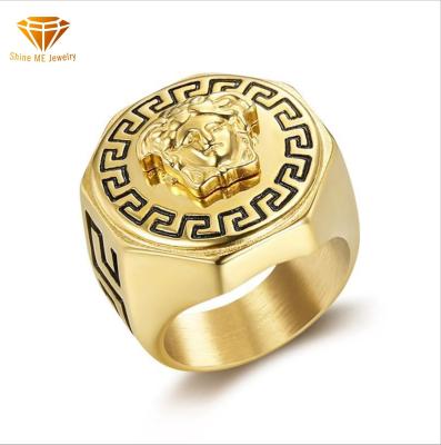 China Ancient Greek Mythology Medusa Ring Titanium Steel Tide Brand Gold-Plated Medusa Hip Hop Hiphop Ring for Men Sgmr2625 for sale