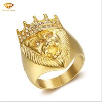China Explosion Hip-Hop Hip Hop Stainless Steel Gold-Plated Rhinestone Crown Lion Head Ring for Men Sgmr2623 for sale