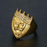 China Explosion Hip-Hop Hip Hop Stainless Steel Gold-Plated Rhinestone Crown Lion Head Ring for Men Sgmr2623 for sale