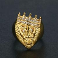 China Explosion Hip-Hop Hip Hop Stainless Steel Gold-Plated Rhinestone Crown Lion Head Ring for Men Sgmr2623 for sale