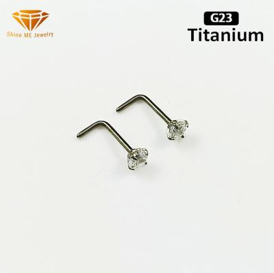 China Fashion Jewelry Single Zircon L Shape Surgical Steel G23 Titanium Piercing Jewelry Tp2118 for sale