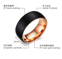 China Factory Wholesale European and American Fashion Jewelry Wholesale 8mm Tungsten Steel Ring Black Rose Gold Tst8133 for sale
