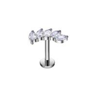 China Implant Grade Titanium Threadless Push in Flat Back Earring Stud with 5 Marquise CZ Top Sm0102 for sale