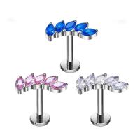 China Implant Grade Titanium Threadless Push in Flat Back Earring Stud with 5 Marquise CZ Top Sm0102 for sale