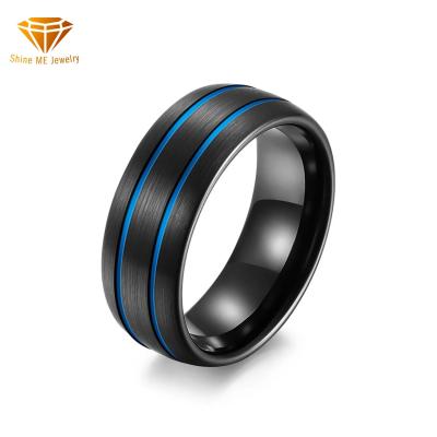 China 8mm Brushed Matte Plated Dual Color Tungsten Steel Ring for Men's Black Double Groove Scratch Resistant Tungsten Gold Ring Tstr023 for sale