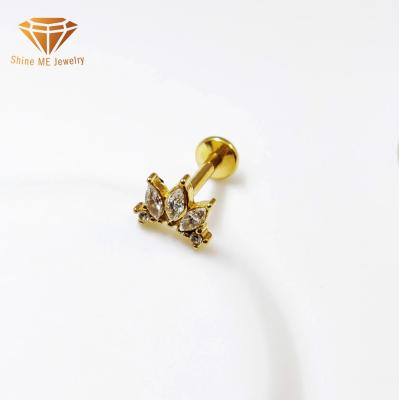 China New Style Petal Shaped Zircon Inner Teeth Lip Studs and Earrings 316 Stainless Steel Cast Lip Piercing CS0110b for sale