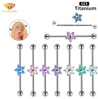 China F136 Titanium Barbell Earbone Nails Zircon Flower Ear Bridge Double Earhole Earrings TB0328 for sale